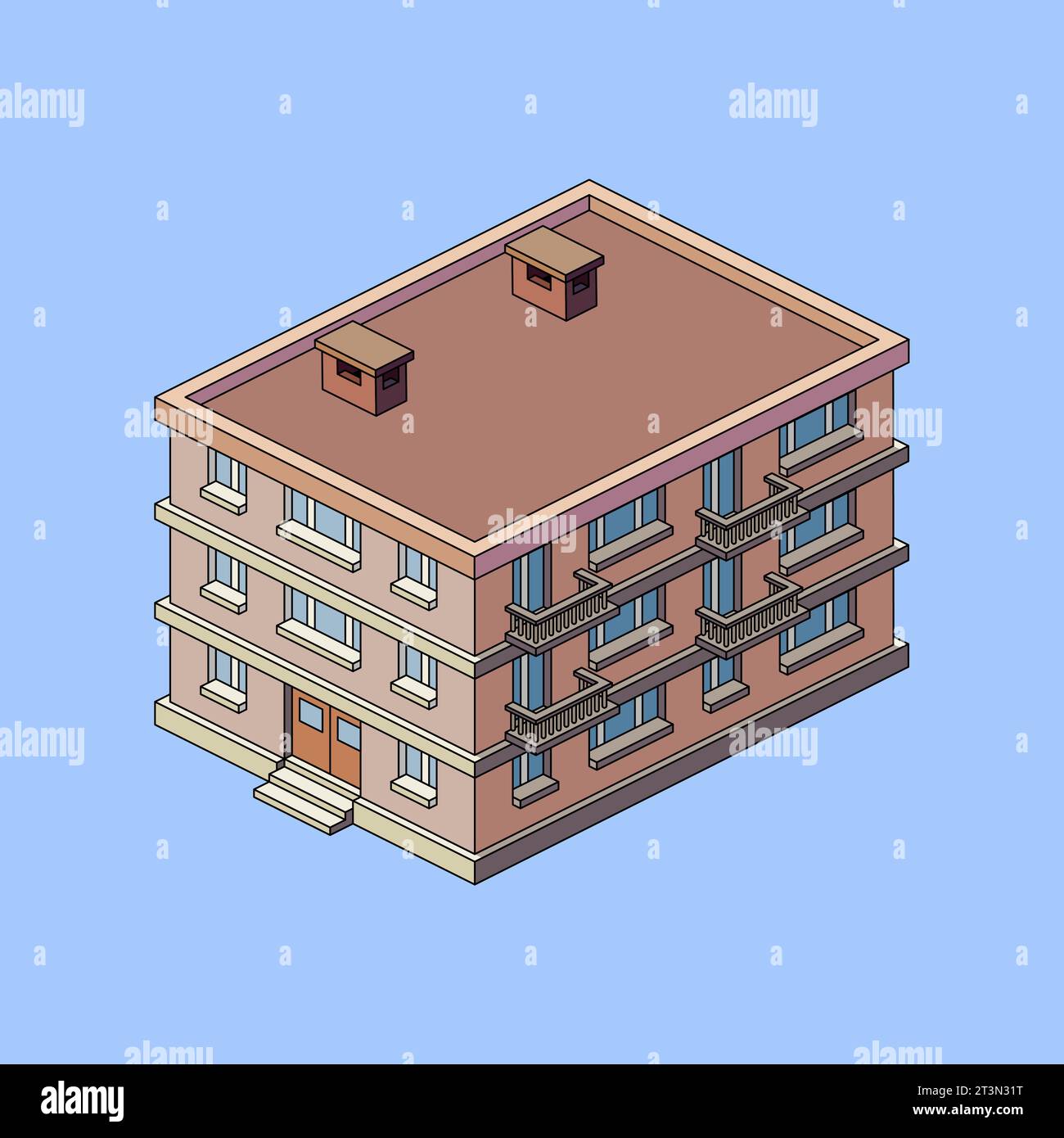Isometric building with road and trees, vector illustration Stock ...