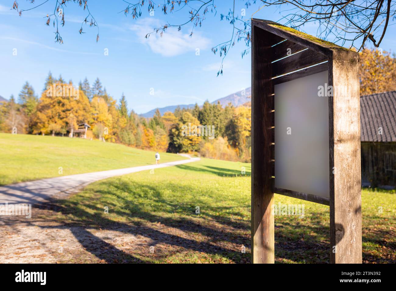 Empty Information board in nature showing trail map Stock Photo - Alamy