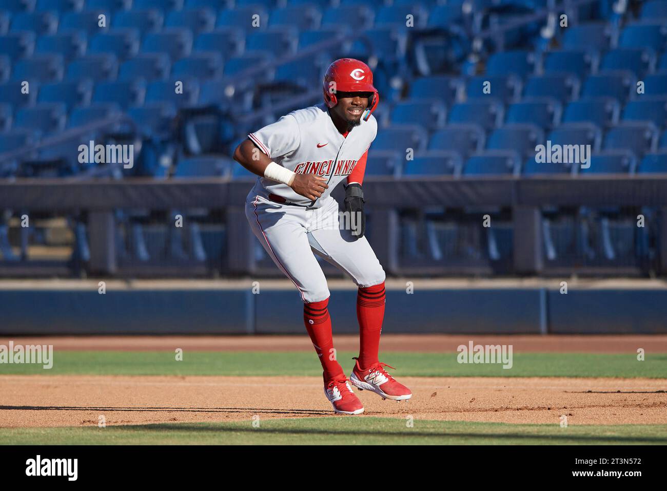 Jay Allen II (30) of the ACL Reds leads off first base during an ...