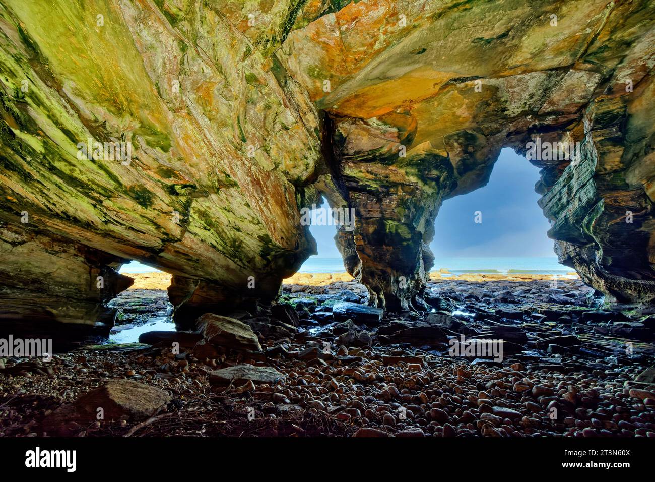 Hopeman Moray Coast Scotland looking out to sea from triple entrances ...