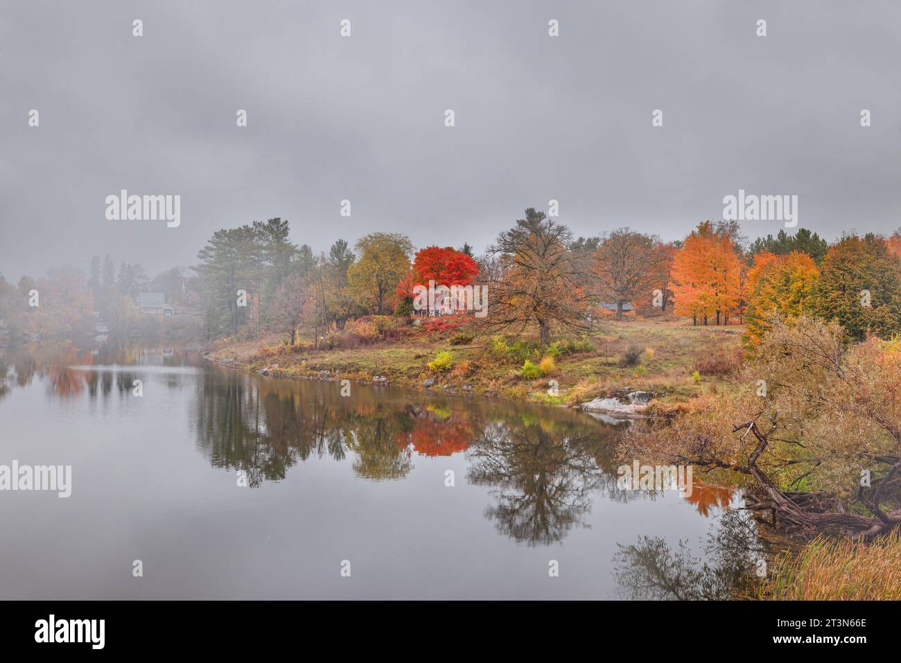 Fall colours along the Mississippi river reflected in water, Galetta ...