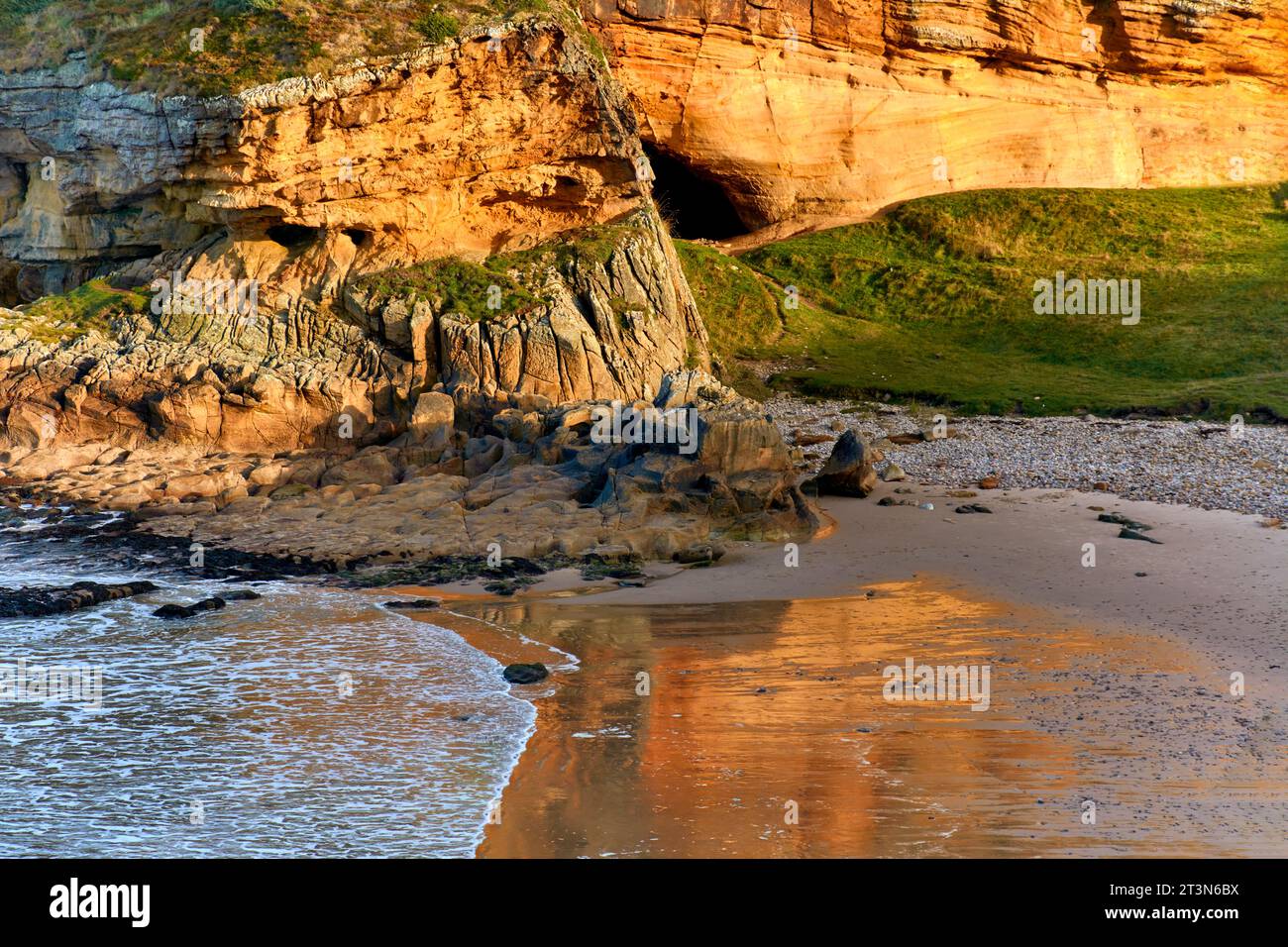Hopeman Moray Coast Scotland sunshine and a cliff of golden sandstone ...