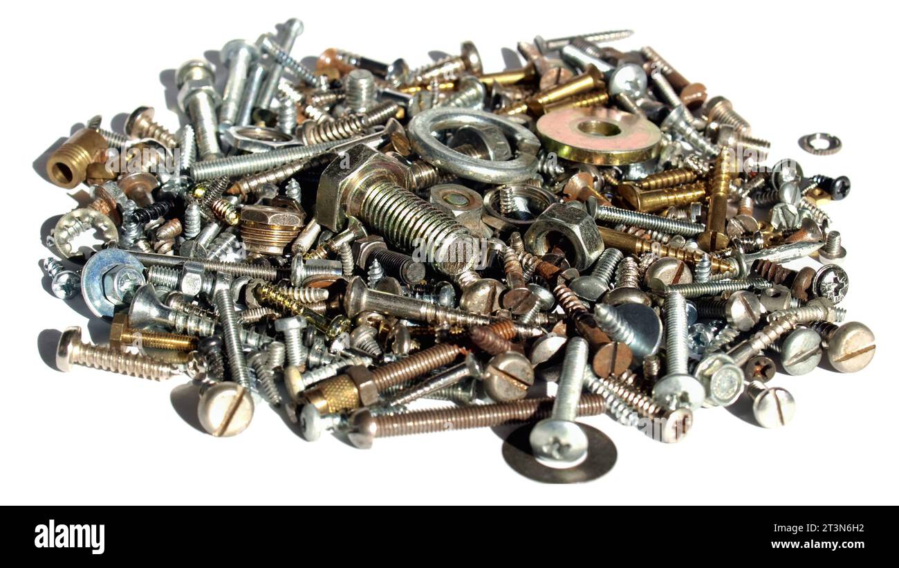 hardware metal with screws nuts bolts cut out Stock Photo - Alamy