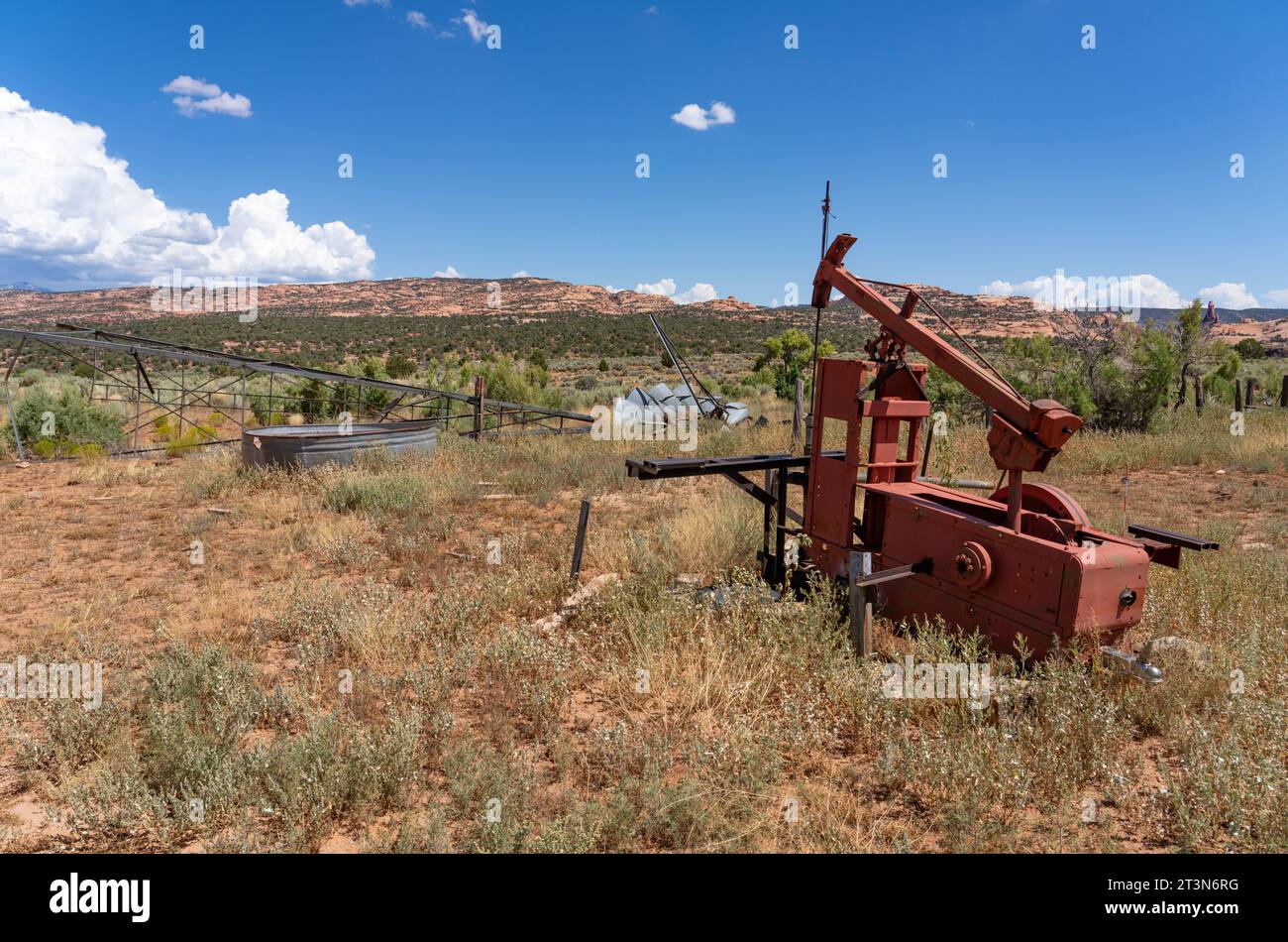 An old mechanical pump on water well on a former cattle ranch in ...
