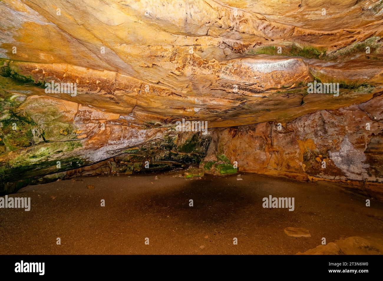 Hopeman Moray Coast Scotland the sandstone walls in Sculptors Cave the ...