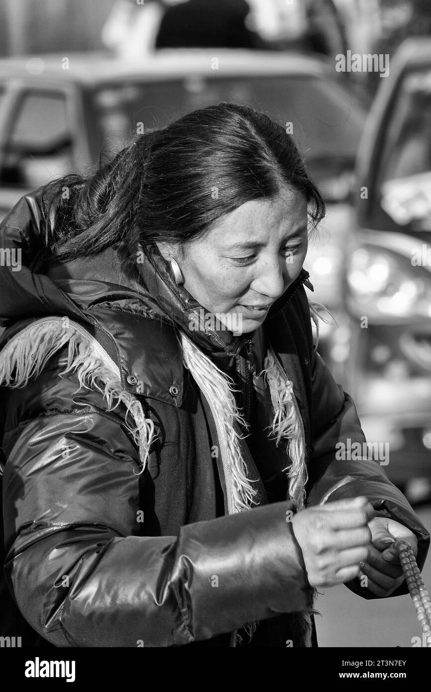 Black And White Photo Of A Female Chinese Market Trader In The 798 Art ...