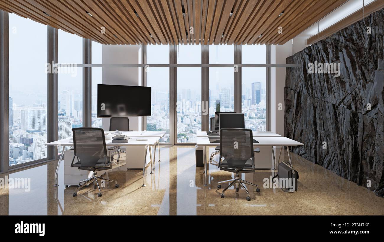 modern office interior with rock feature Stock Photo - Alamy