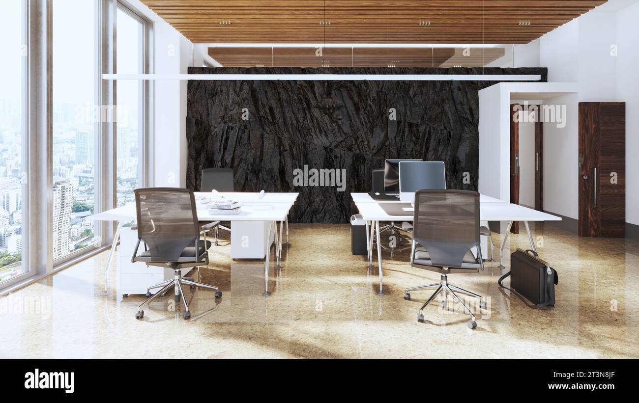 modern office interior with rock feature Stock Photo - Alamy