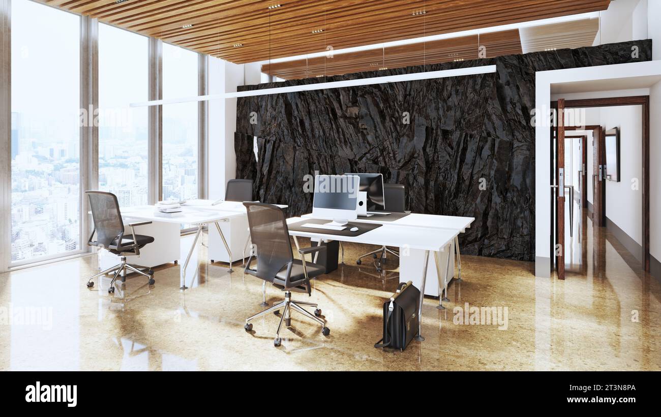 modern office interior with rock feature Stock Photo - Alamy
