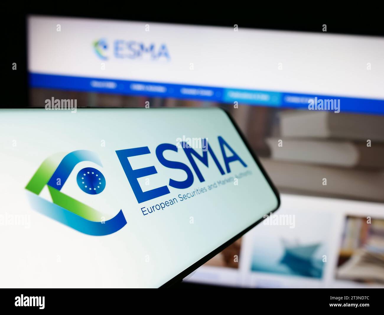 Mobile phone with logo of European Securities and Markets Authority ...