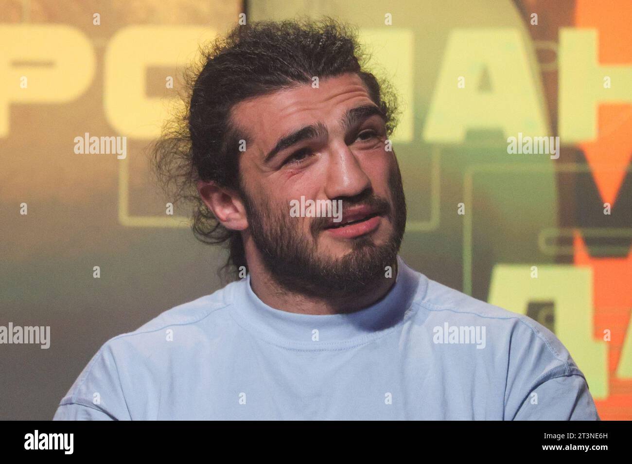 25.10.2023. Russia. Moscow. Yuri Ryaboy, a Russian fighter, at a press ...