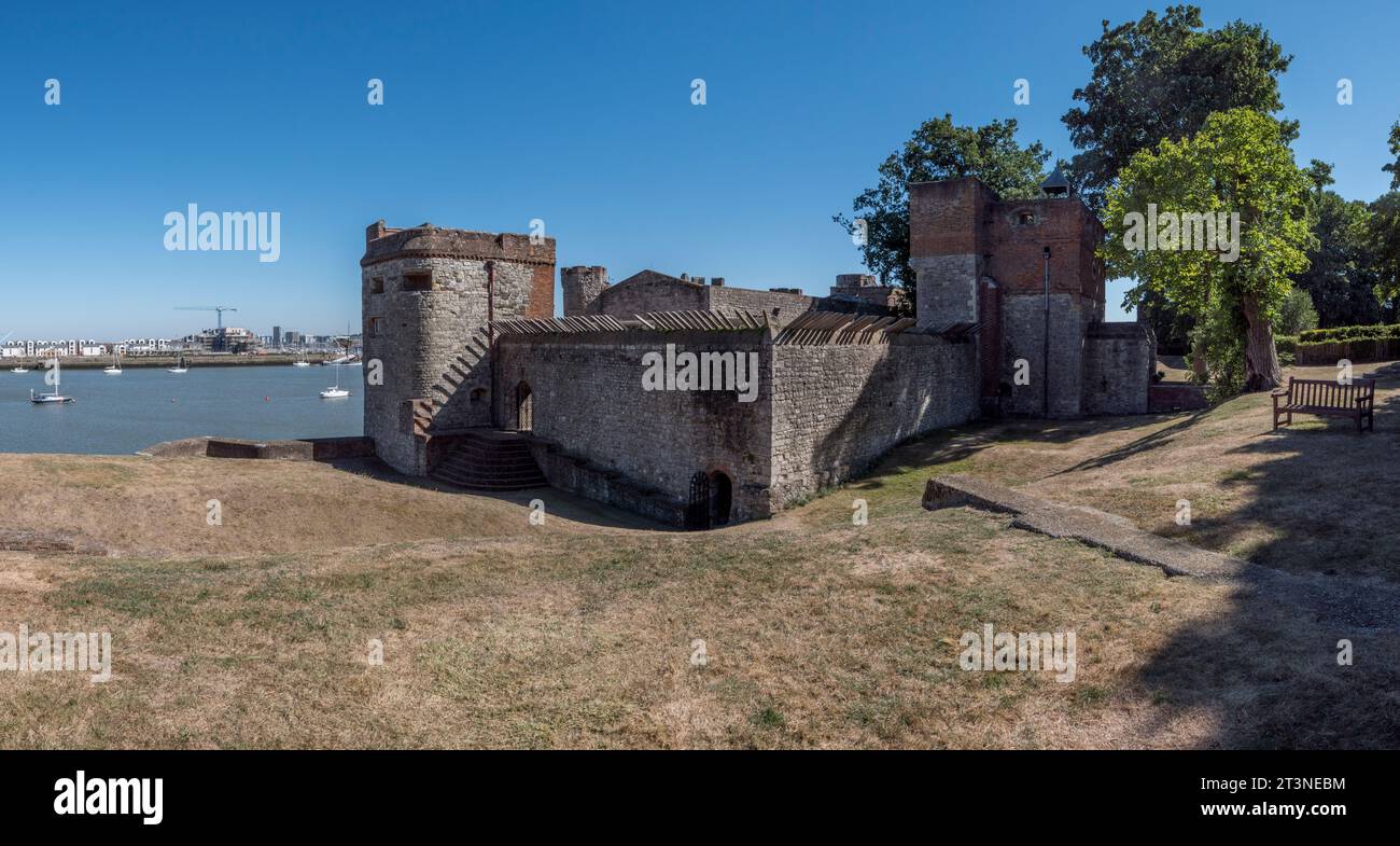 Panoramic view of the north facing exterior walls of Upnor Castle, an ...