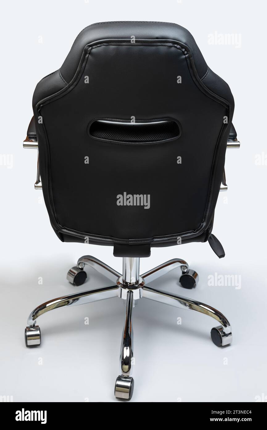 Black task leather task chair back rear view isolated on white studio ...
