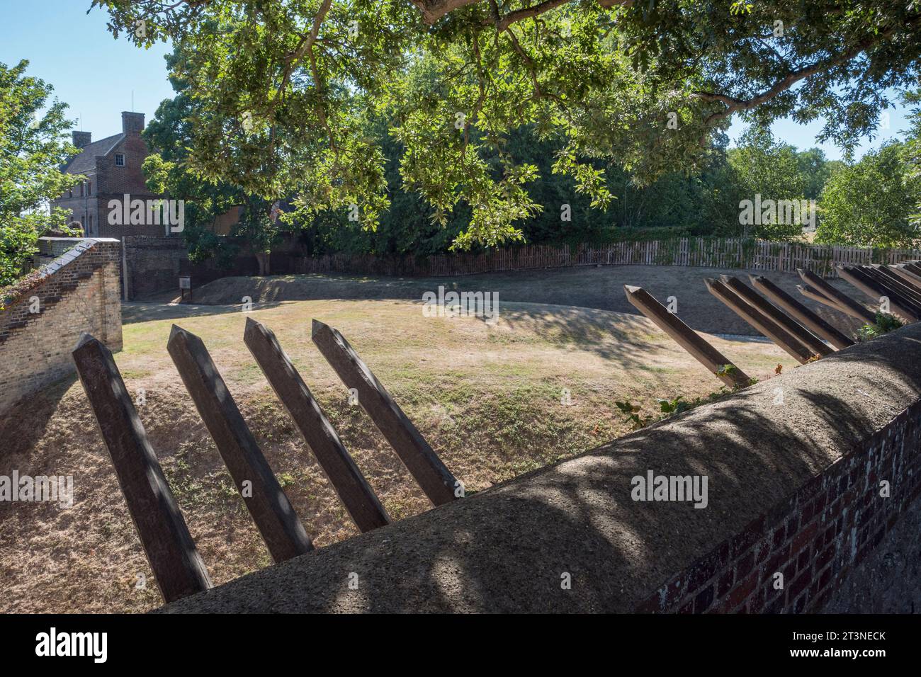 Wooden spiked poles on the top of the exterior walls of Upnor Castle ...