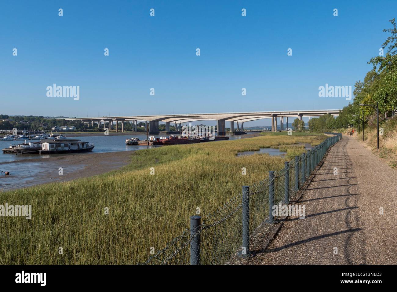 Riverside path leading to the Medway Bridges over the River Medway ...