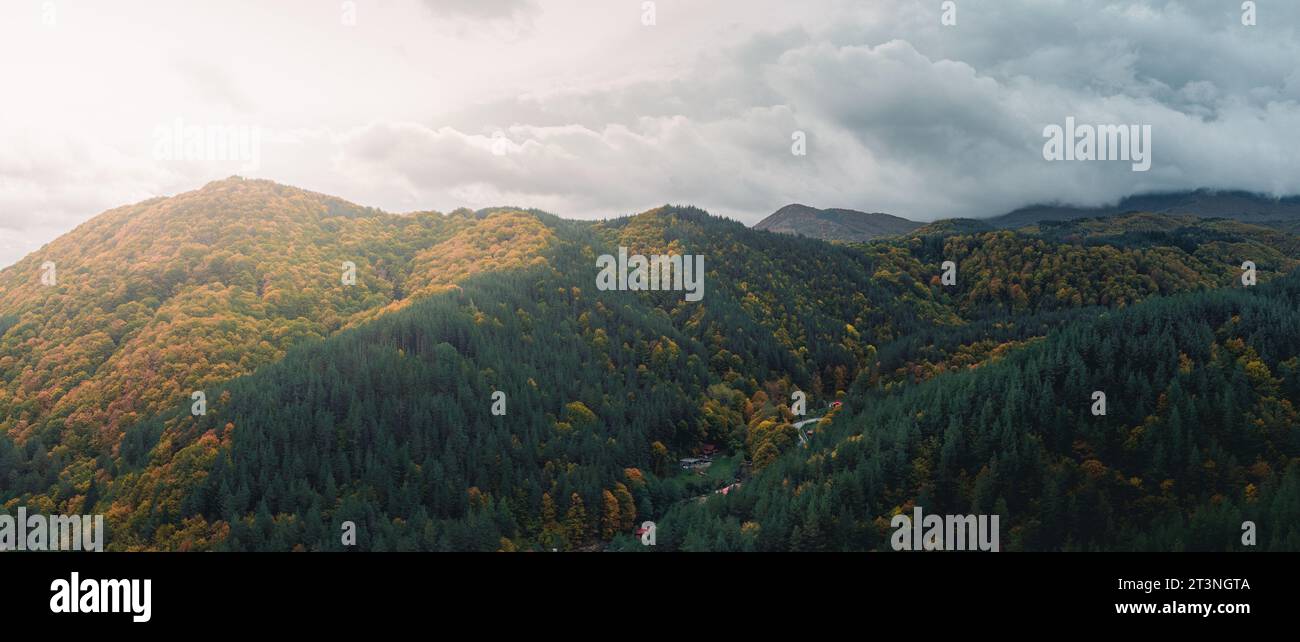 Epic light and autumn landscape panorama with a drone Stock Photo - Alamy