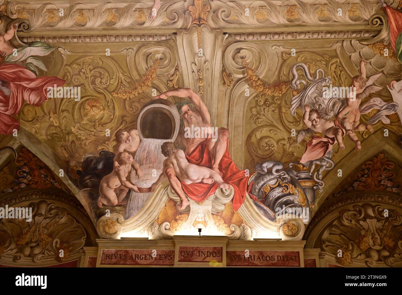 Vienna, Austria. Ceiling fresco in the Palais Niederösterreich ...