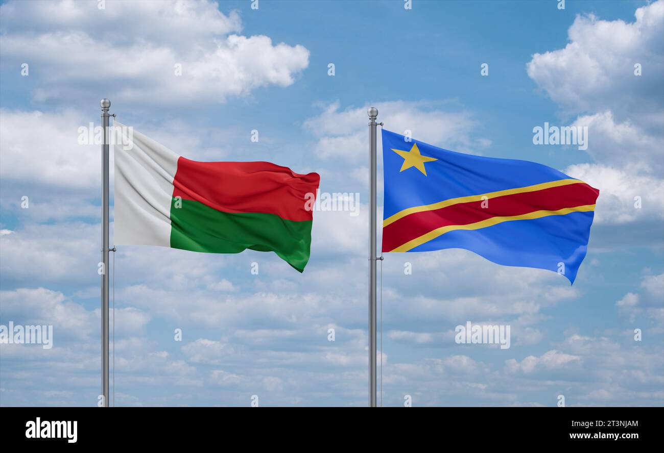 Democratic Republic of the Congo or Congo-Kinshasa and Madagascar flags ...