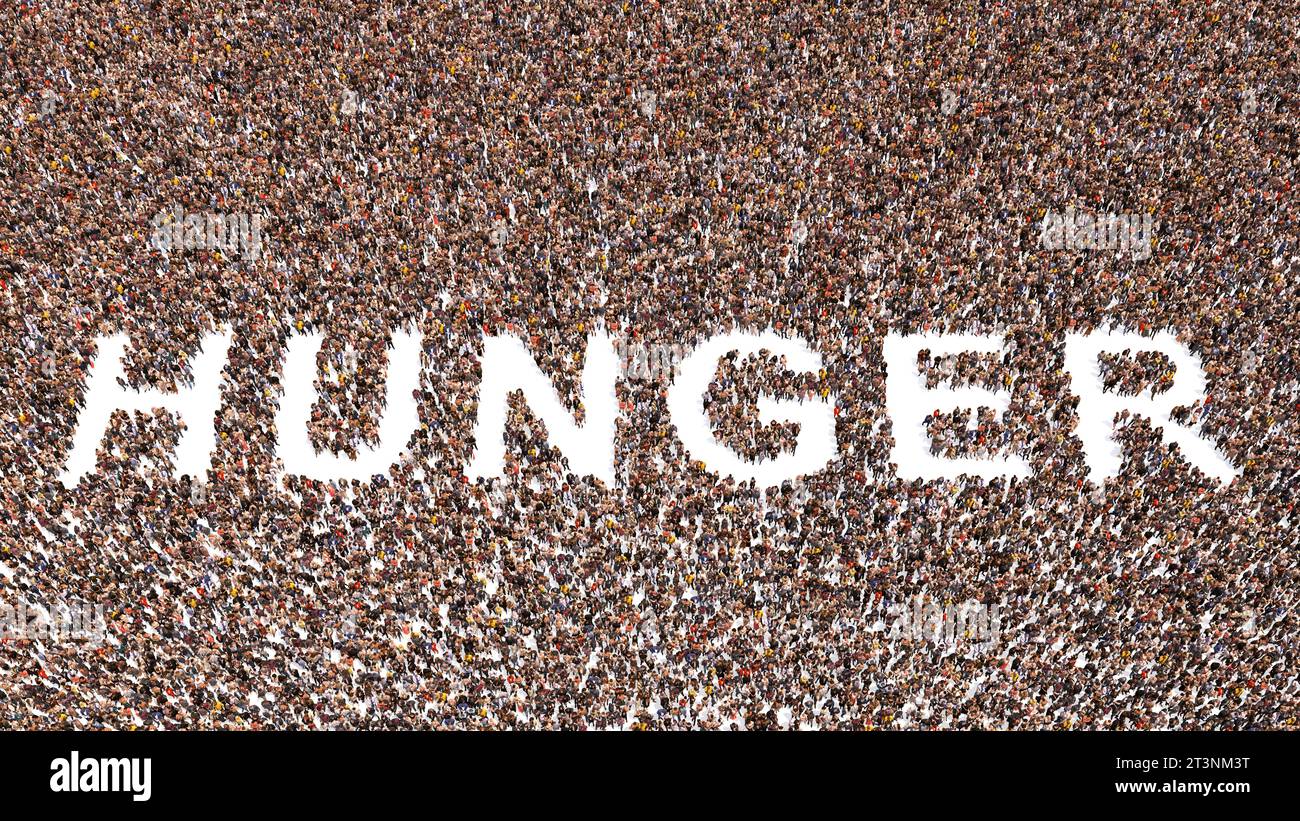 Concept conceptual large community of people forming the word HUNGER ...