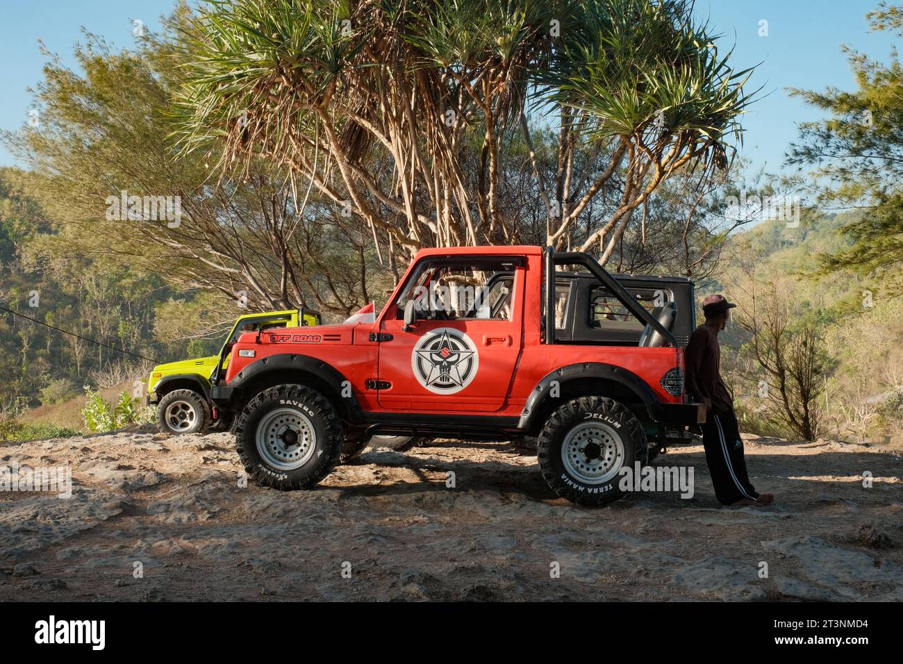 Witness the fusion of man, machine, and nature as a traveler leans on ...