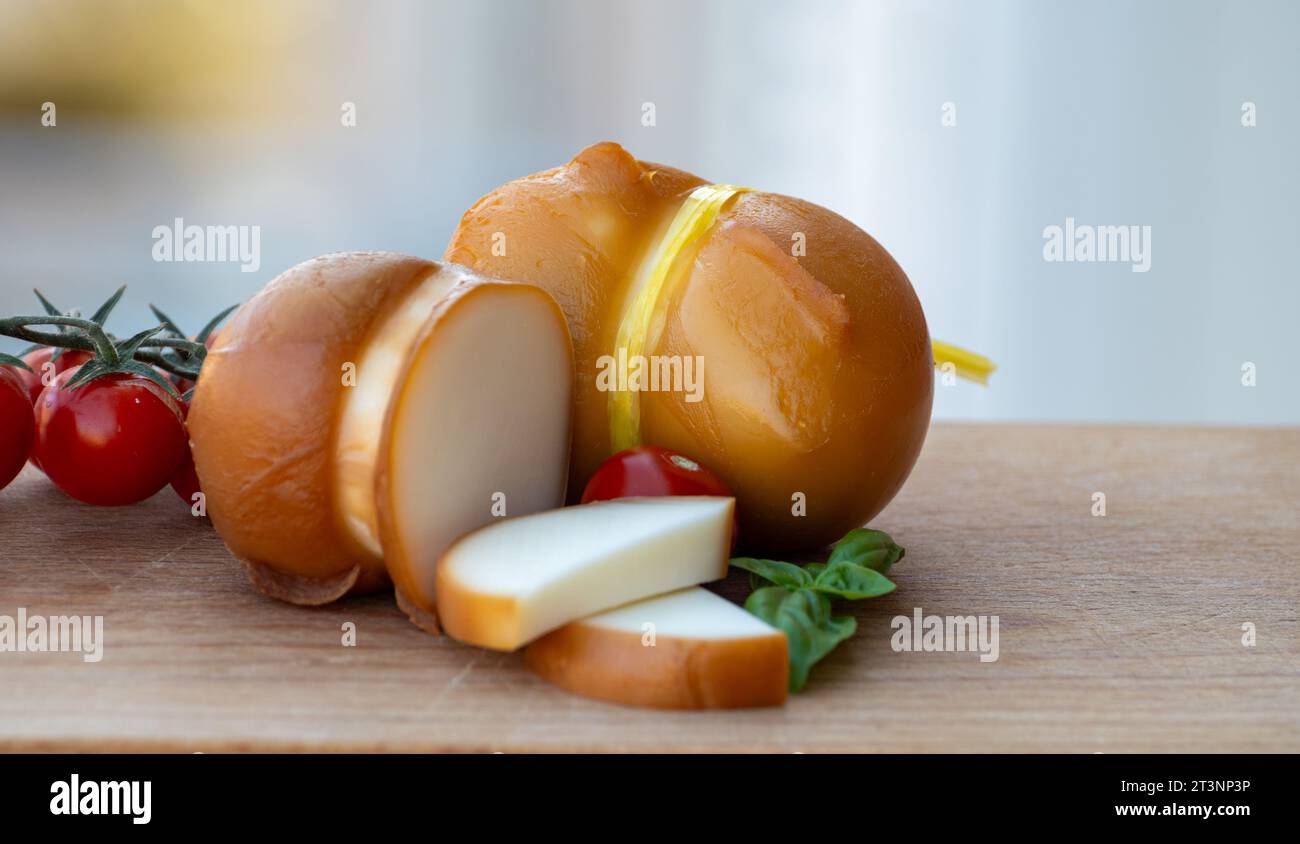 Italian semi hard handmade smoked and white scamorza cheese, from cow ...