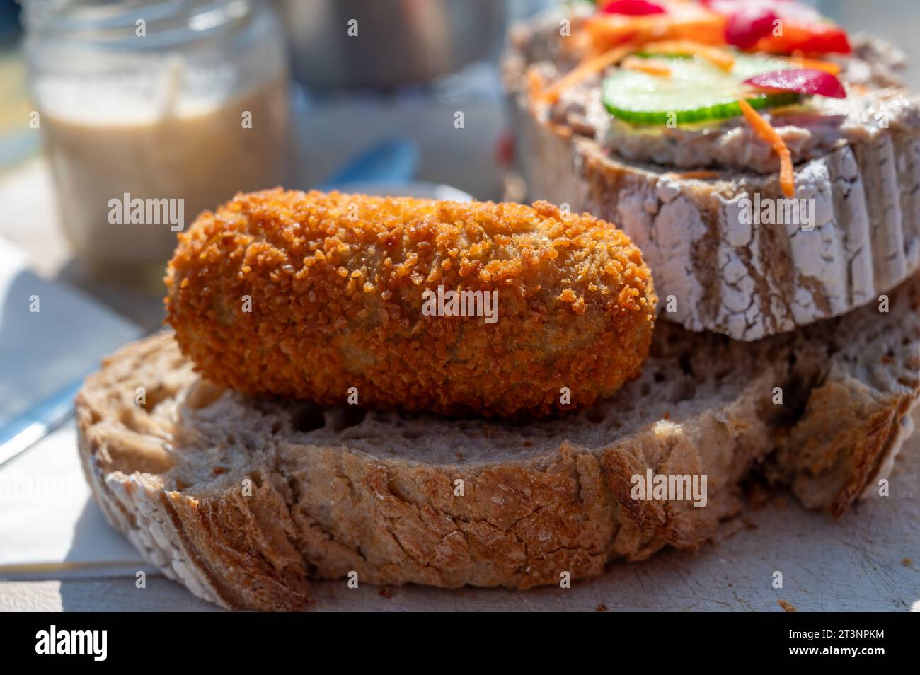 Dutch fast food, deep fried croquettes filled with ground beef meat ...