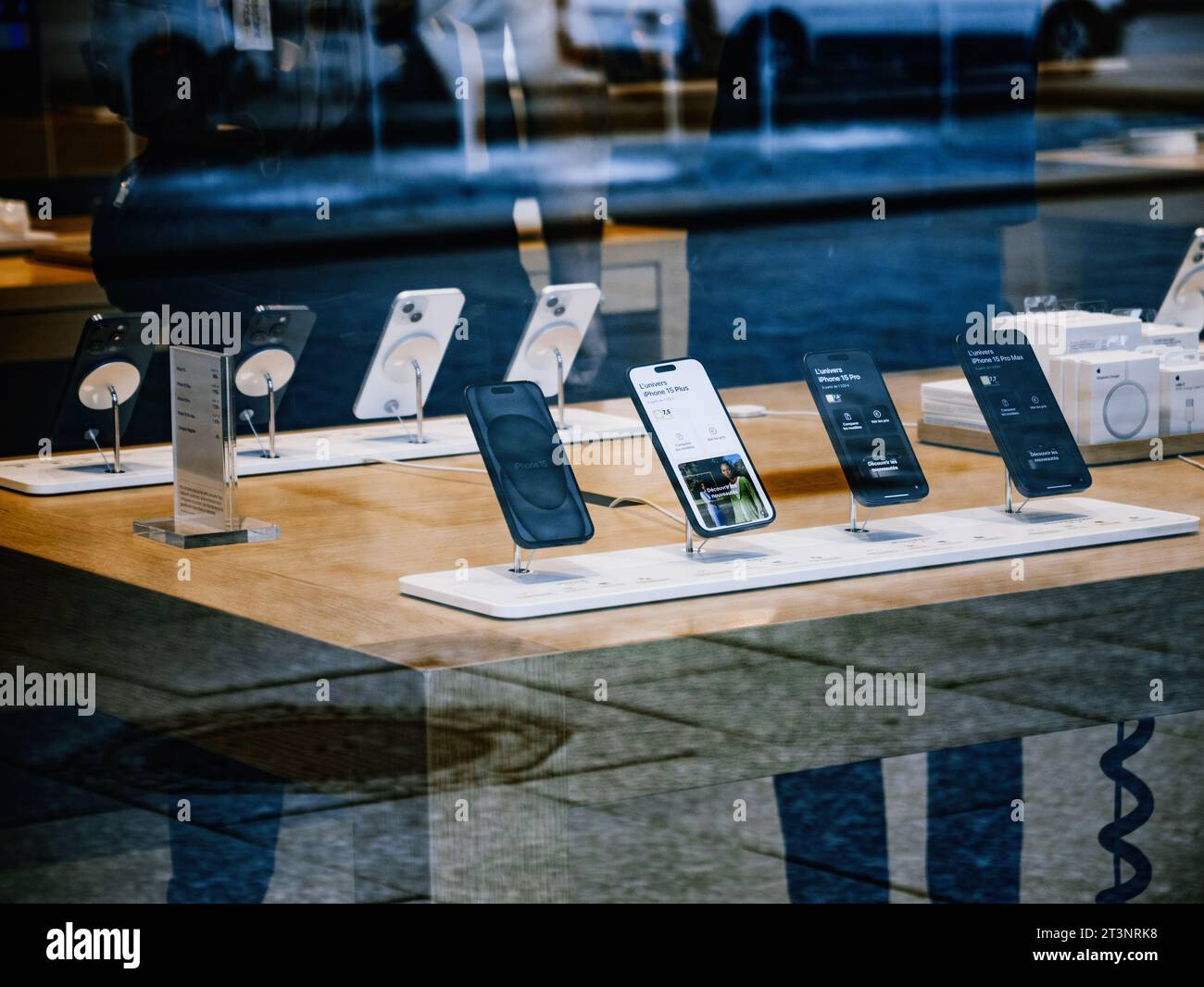 Paris, France - Sep 22, 2023: At Apple Inc.'s store, the latest iPhone ...
