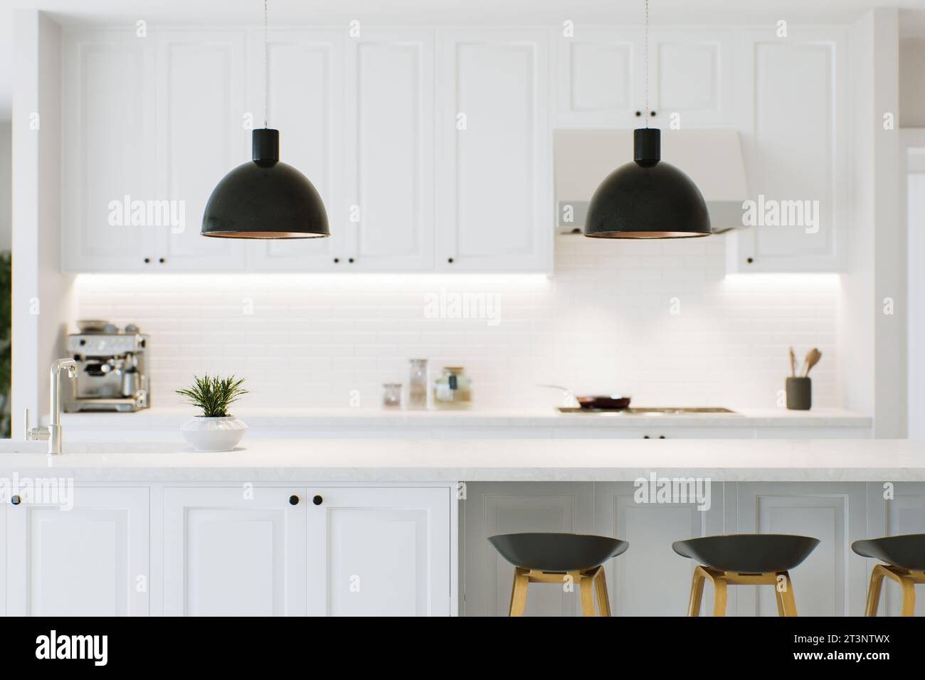 White kitchen with countertop as an accent. Kitchen work area with ...