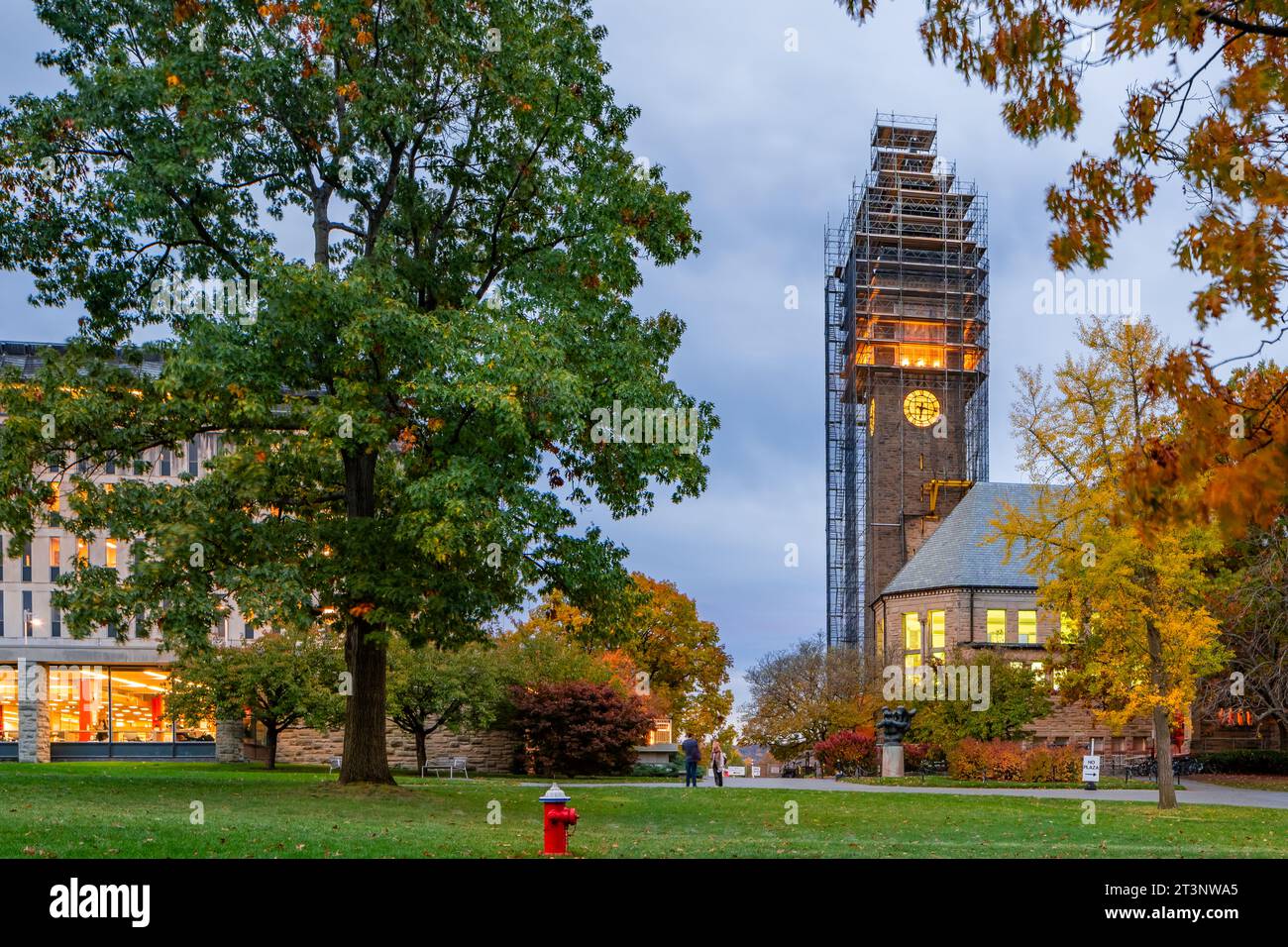 Ithaca, New York, US - October 25, 2023: Night photo of McGraw clock ...