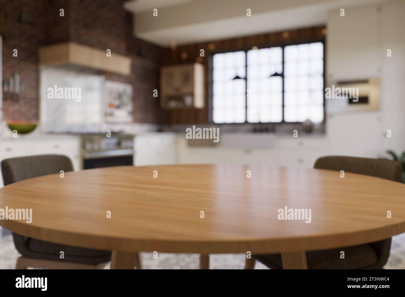 Kitchen with an emphasis on the surface of the kitchen table with a ...