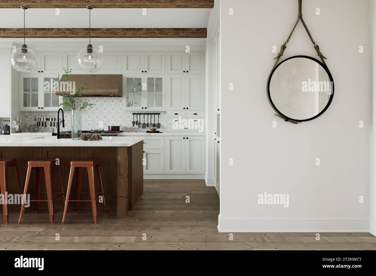 Traditional large L-shaped kitchen with large island and kitchen ...