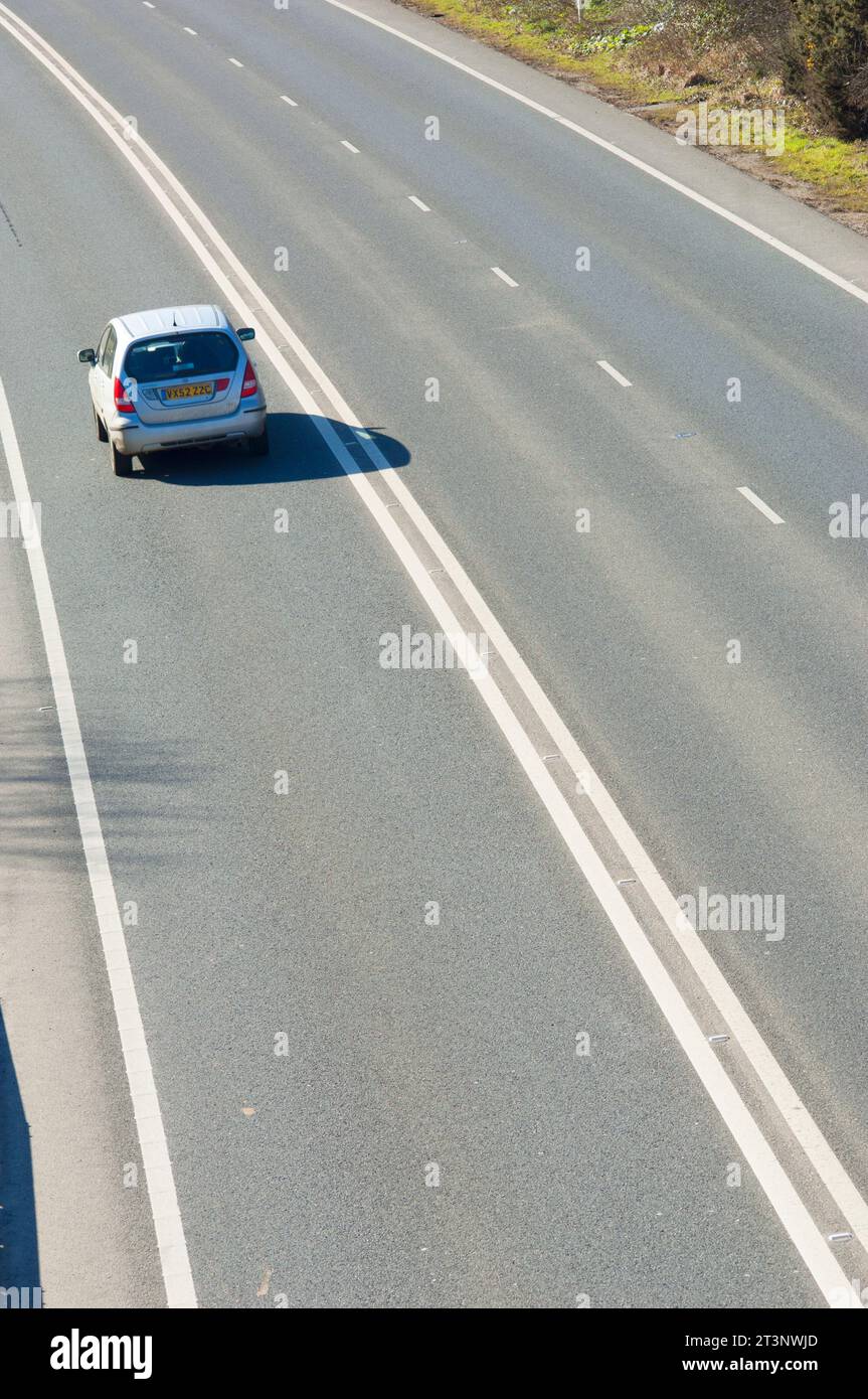 single car travelling on the A 30 trunk road near Hayle, Cornwall, UK ...