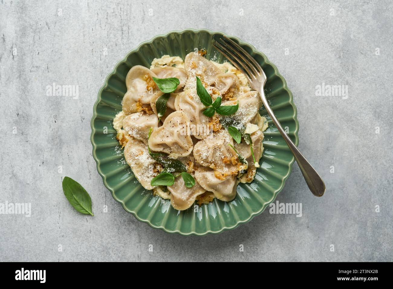 Homemade italian ravioli pasta in heart shape with beef meat, cheese ...