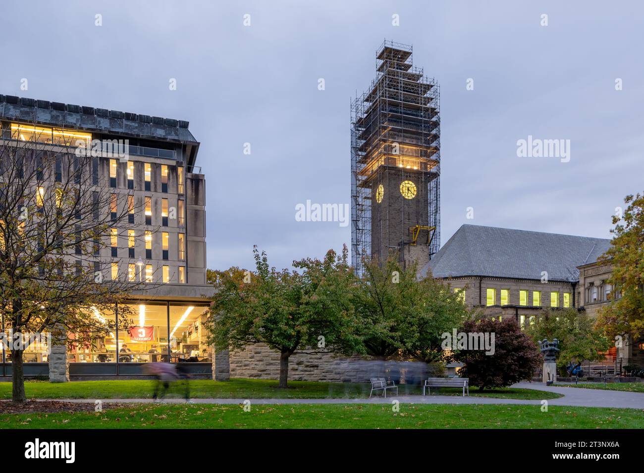 Ithaca, New York, US - October 25, 2023: Night photo of McGraw clock ...