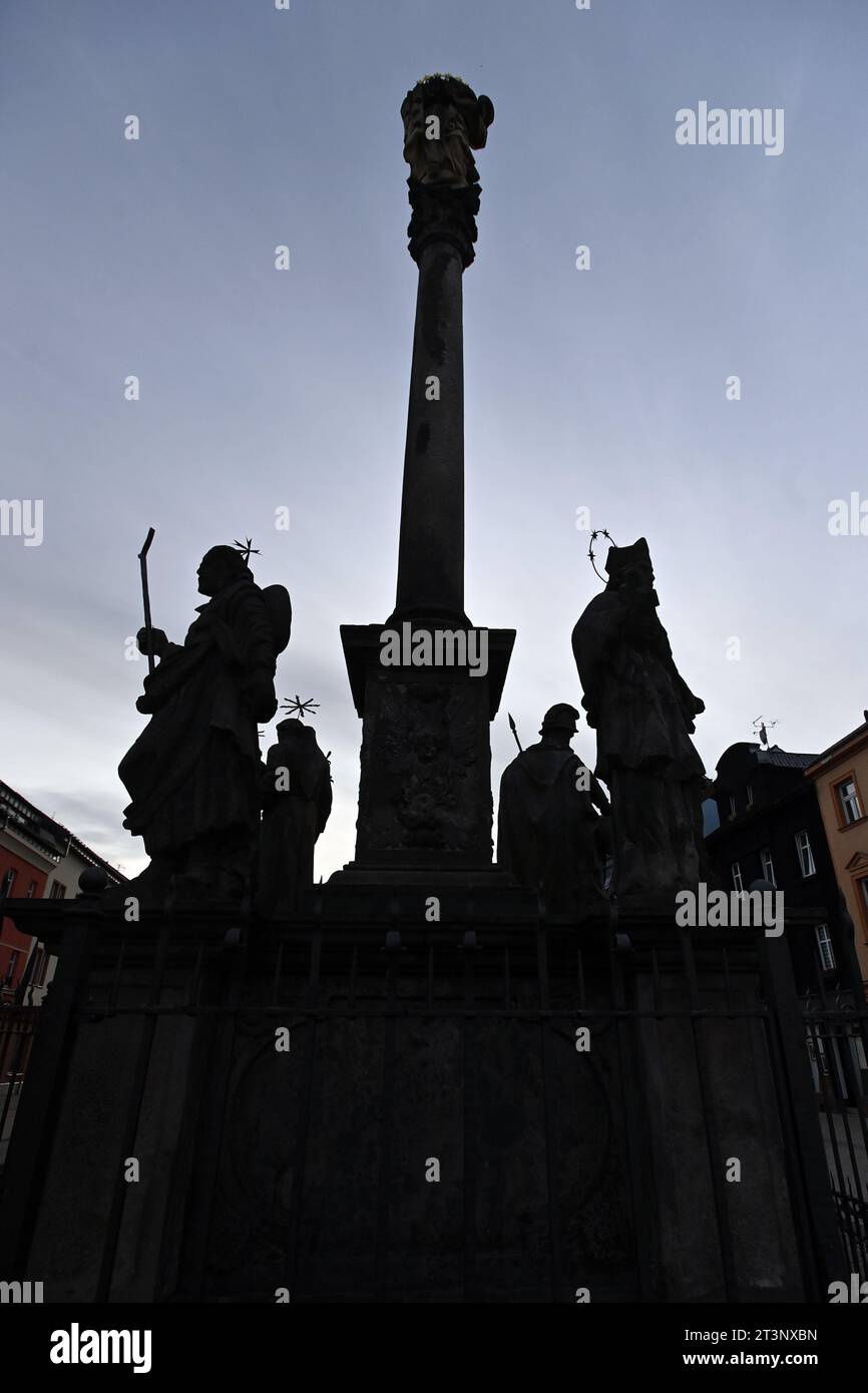 Sokolov, Czech Republic. 23rd Oct, 2023. Maria column in Old Square ...