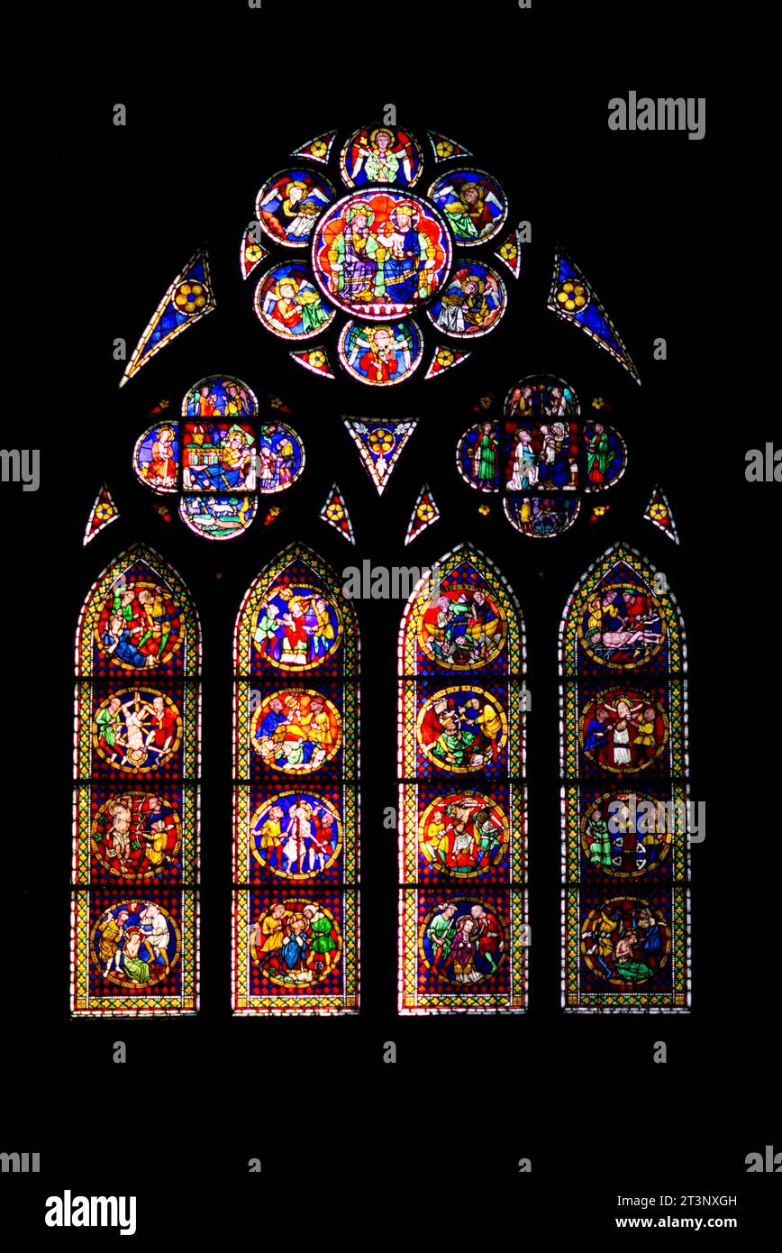 Window of Freiburg dom showns king and queens Stock Photo - Alamy