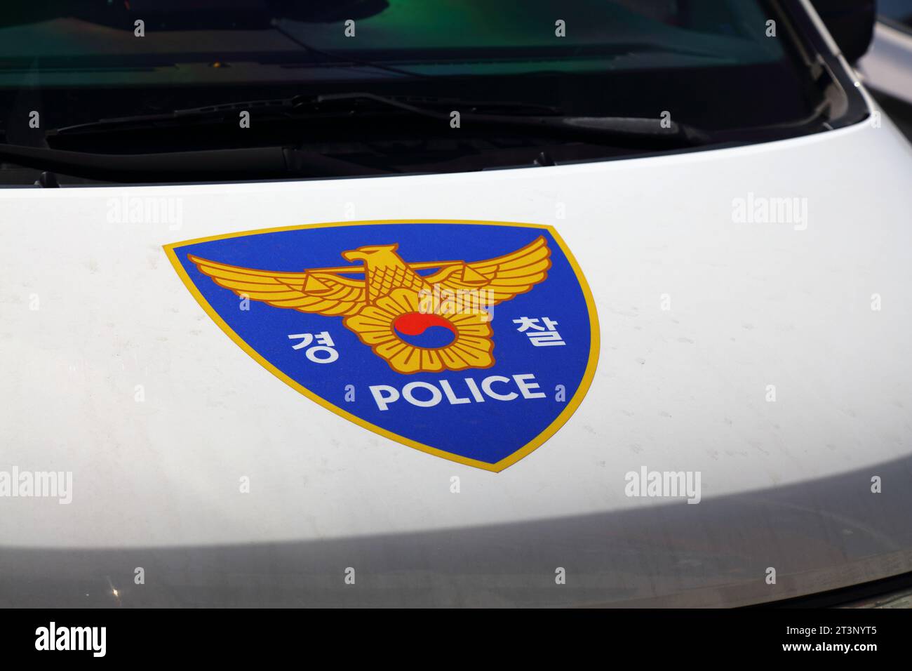 SEOUL, SOUTH KOREA - APRIL 8, 2023: Emblem sticker on a police car of ...