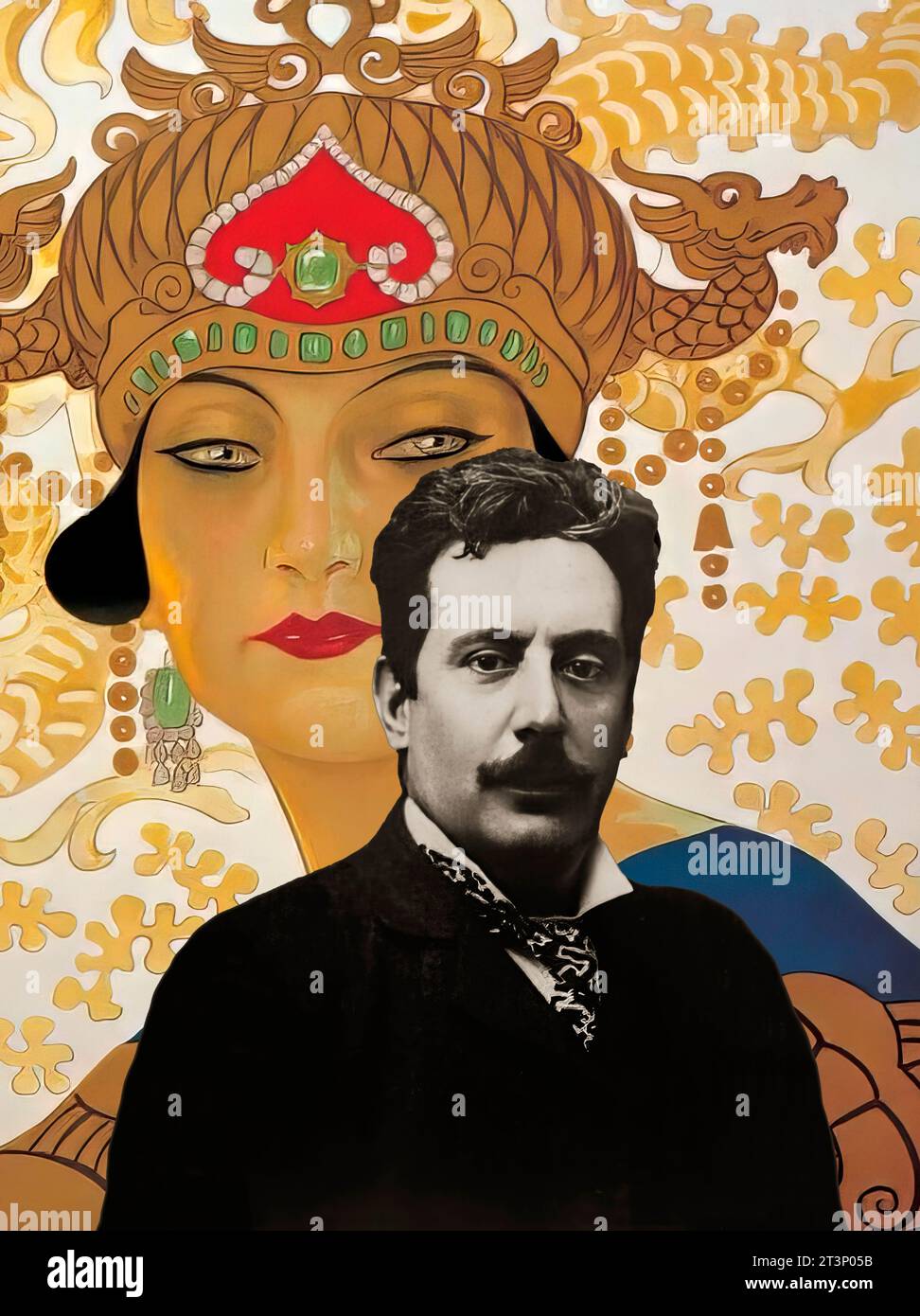 Portrait of Giacomo Puccini, digitally edited according to a photograph ...