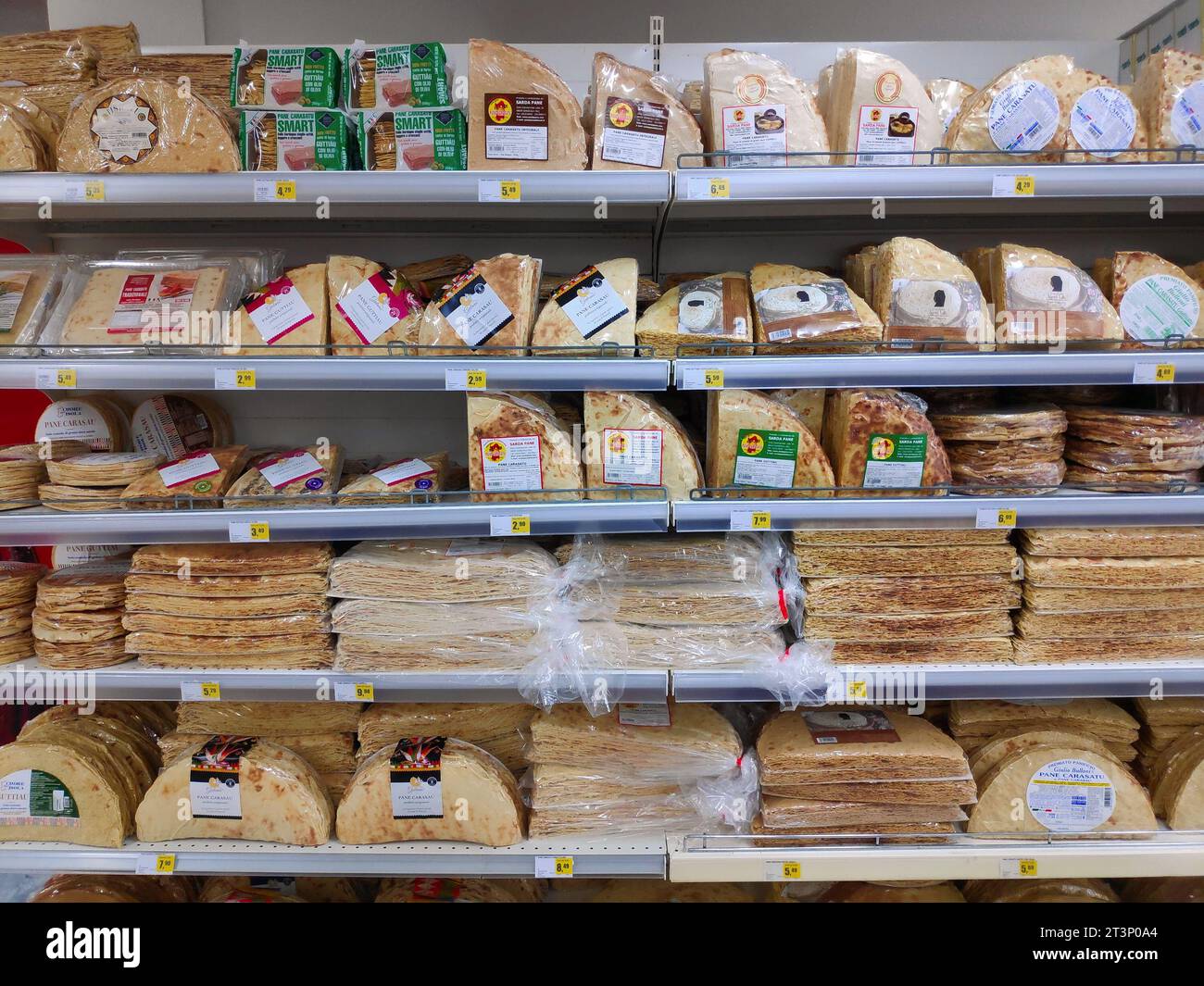 SARDINIA, ITALY - MAY 25, 2023: Local Sardinian flatbread known as pane ...