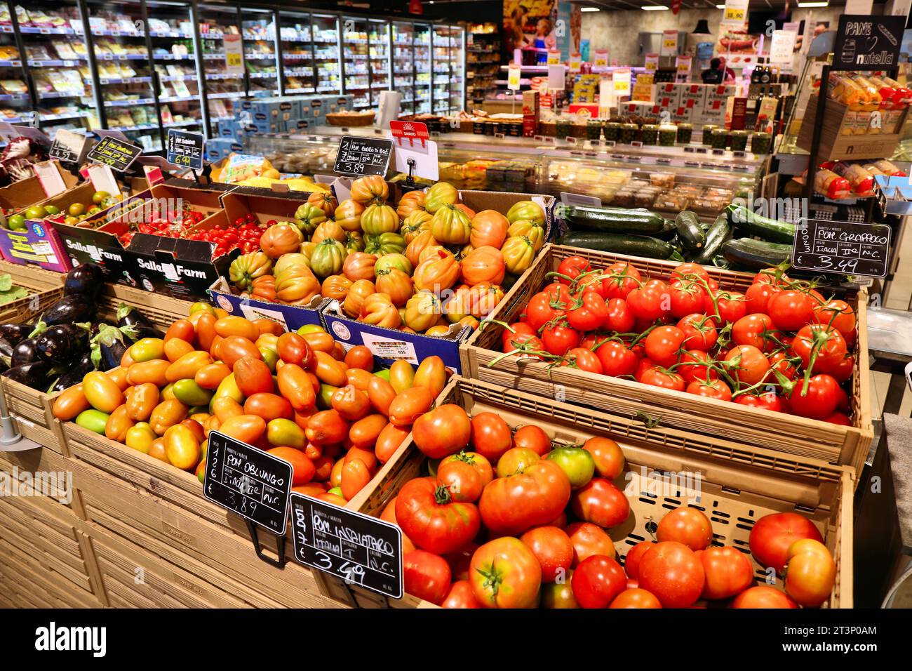 SARDINIA, ITALY - MAY 25, 2023: Fresh produce aisle with different ...