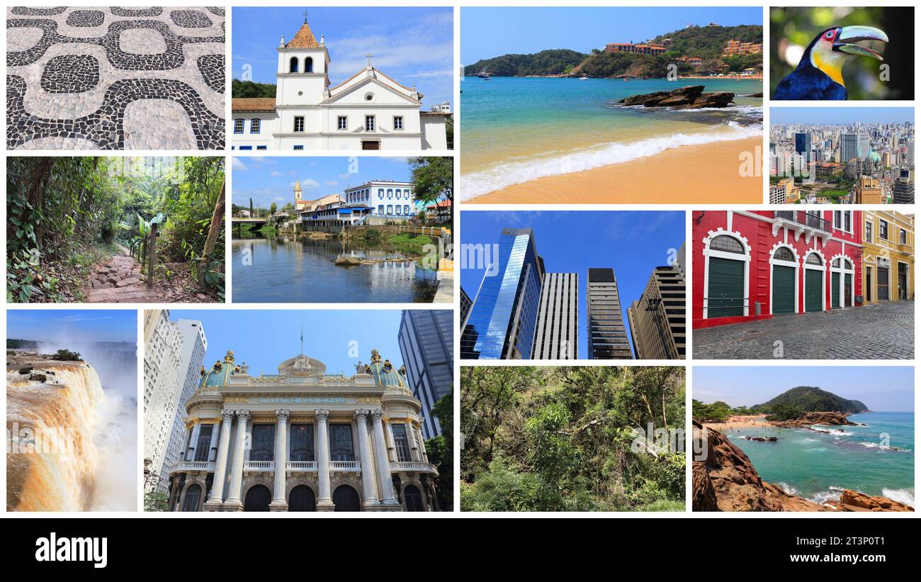 Brazil photo collage with Sao Paulo, Rio de Janeiro, Iguazu and ...