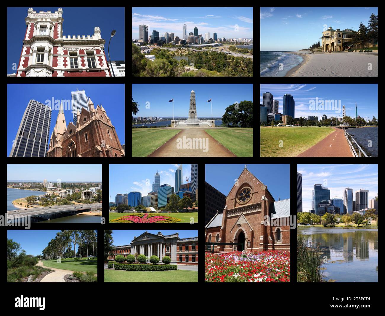 Perth, Australia - travel collage with city skylines and landmarks ...