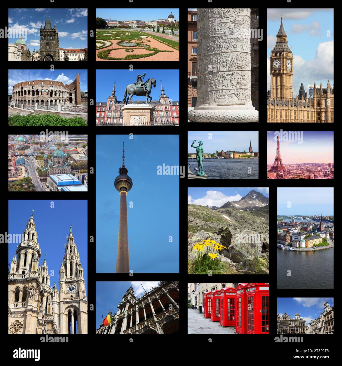 Europe landmarks photo collage with London, Paris, Rome, Madrid, Prague ...