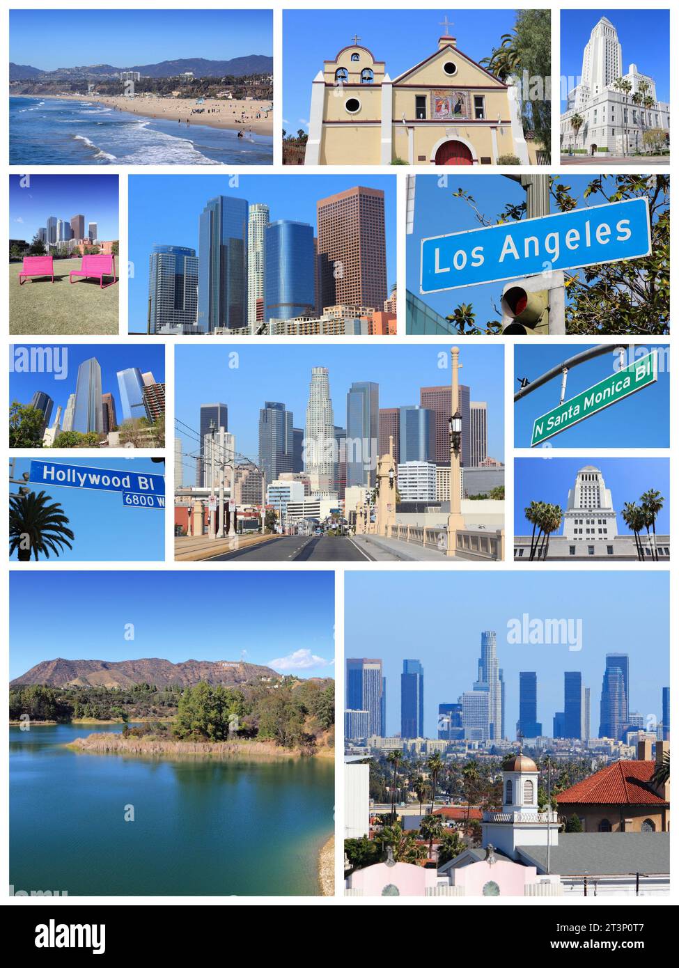 Los Angeles photo collage with skylines, Hollywood and Santa Monica ...