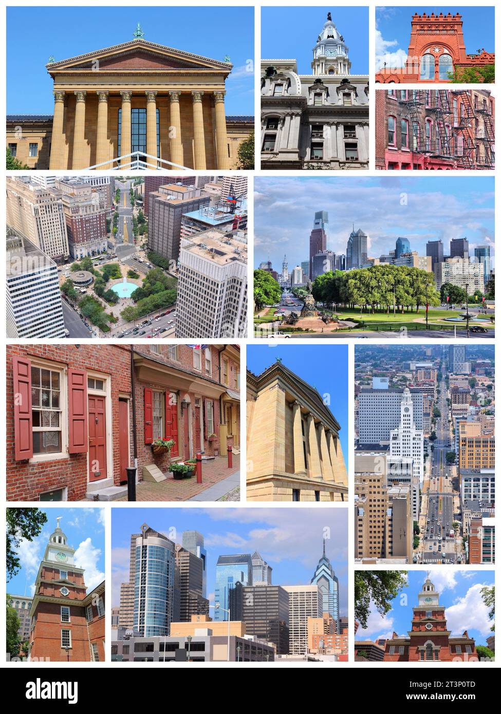 Philadelphia landmarks collage with skylines, Independence Hall, City ...
