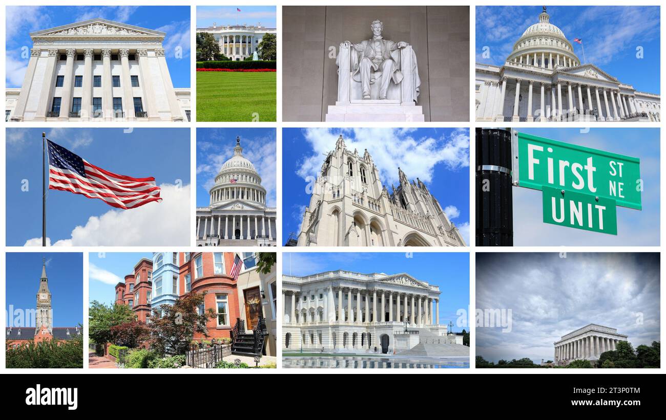 Washington DC travel collage with landmarks and architecture Stock ...