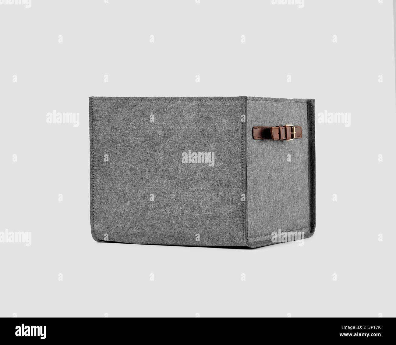 Compact box of gray felt with leather handles for storage of things ...