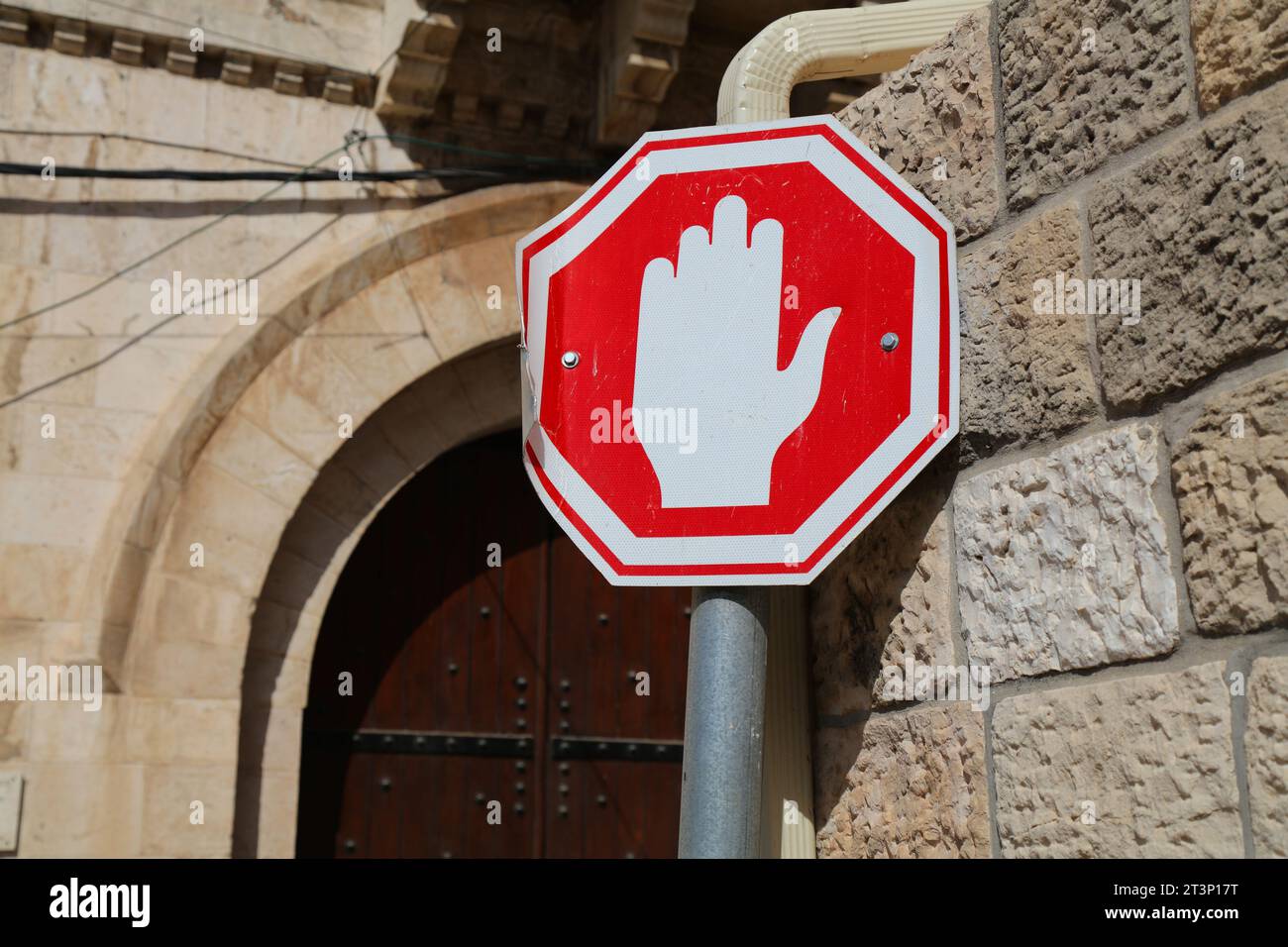 Stop sign in Jerusalem, Israel. Traffic sign at old town intersection ...