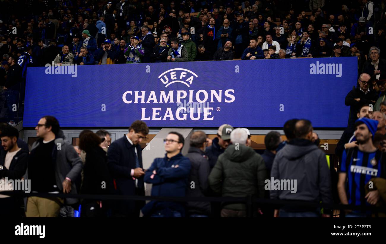 Giant screens display the words 'UEFA Champions League' prior to the ...