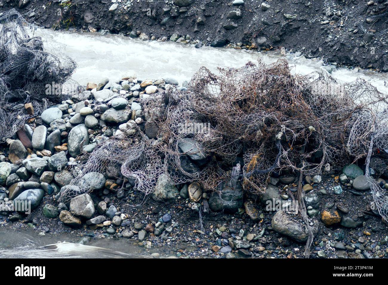 Metal mesh used to strengthen banks and river beds from landslides and ...